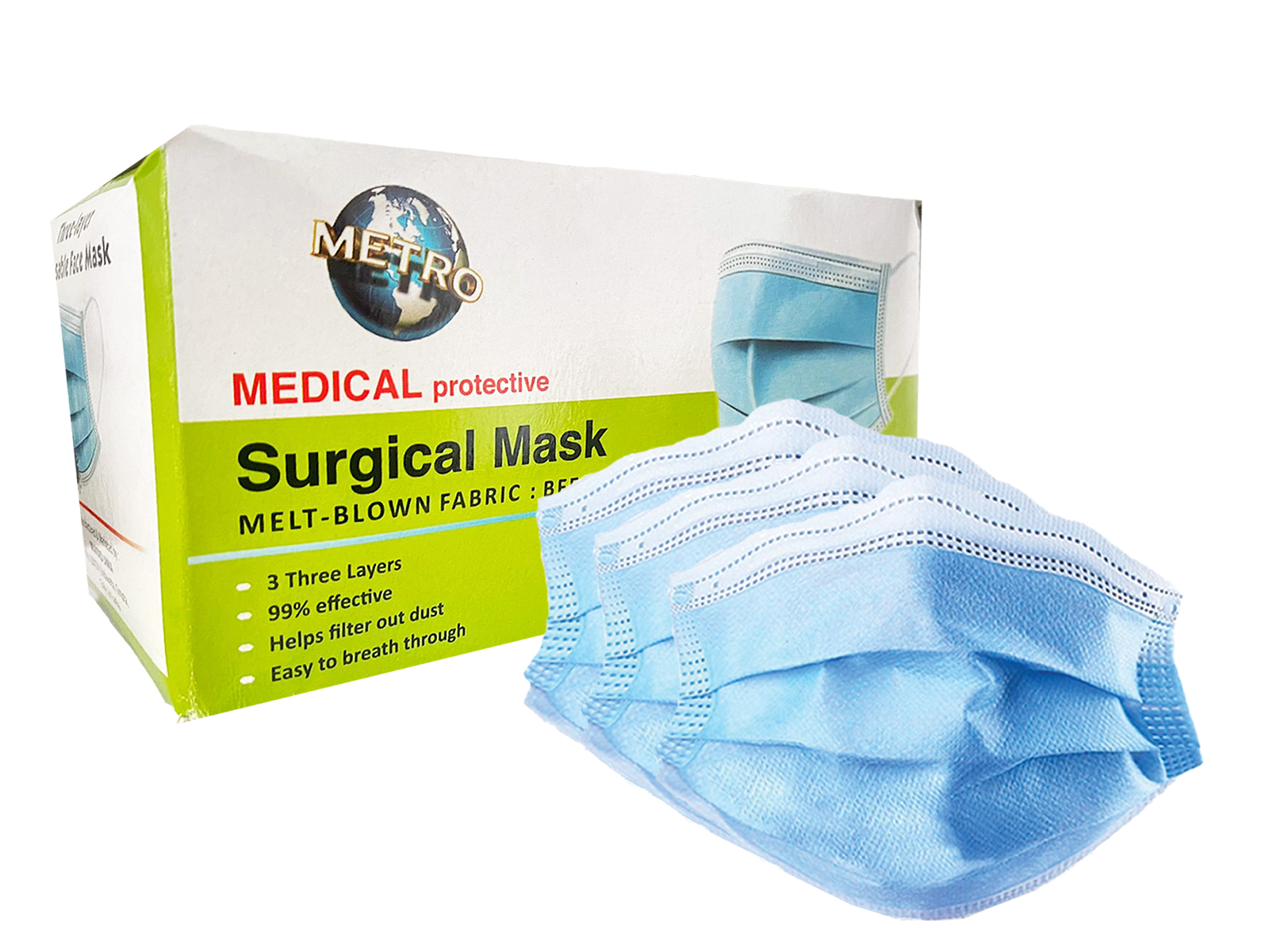 3Ply Metro Disposable Face Mask - 50PCS Pack - MediSafe Sanitizer